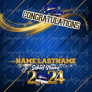Navy Blue Gold Class of 2024 Graduation Button Pin Editable Template ...