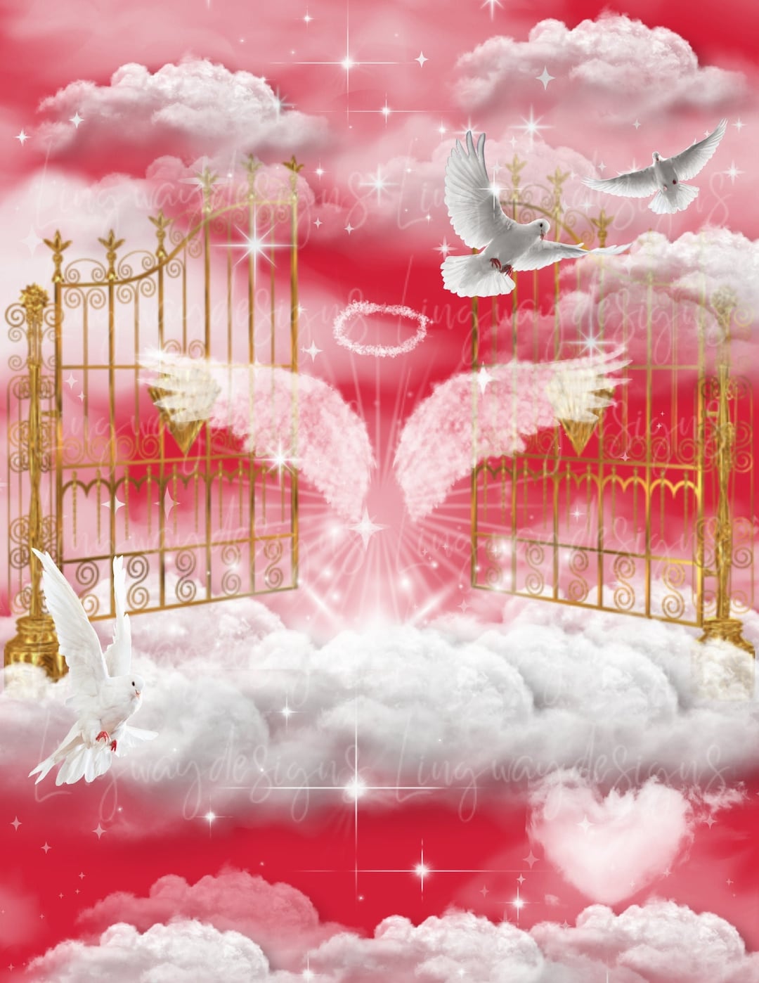 Red Sky Gold Heavens Gate Angel Wings Memorial PNG Add Photo Rest in ...
