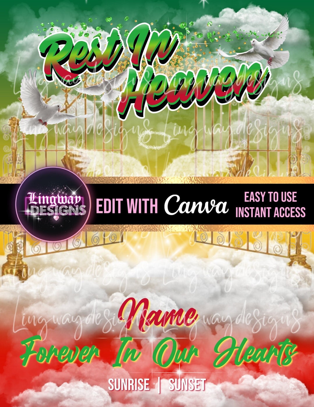 Green Yellow Red Heaven Sky Rest in Heaven Angel Wings Rasta Memorial ...