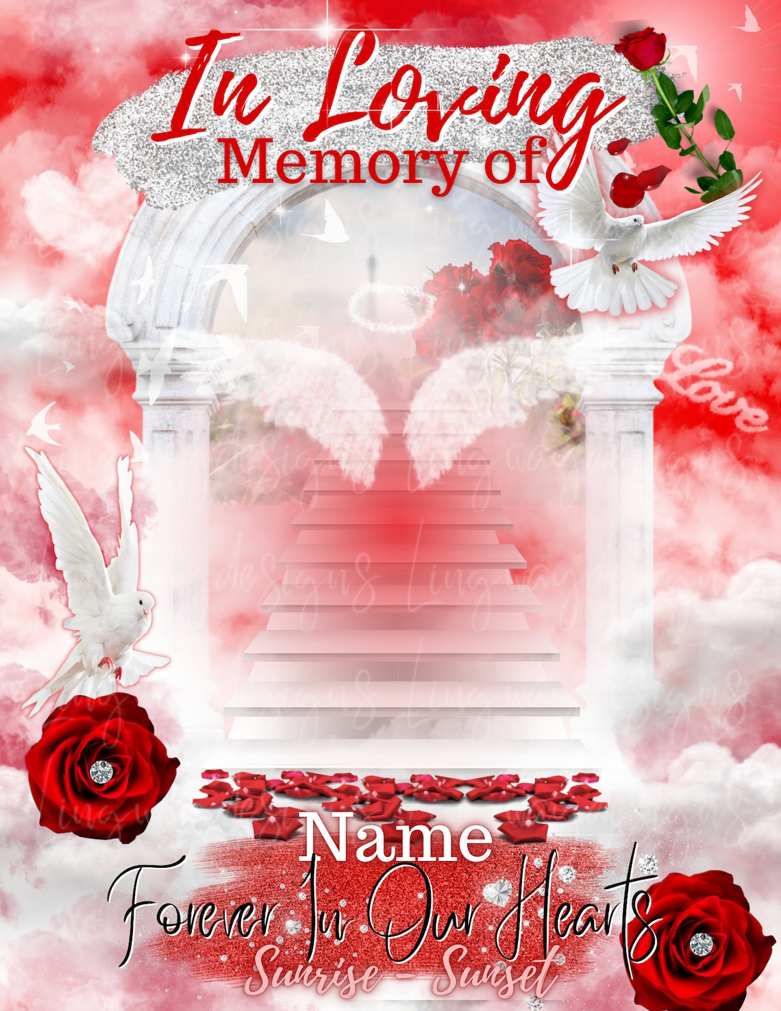 Red Sky in Loving Memory of Angel Wings Heart Cloud Memorial - Etsy