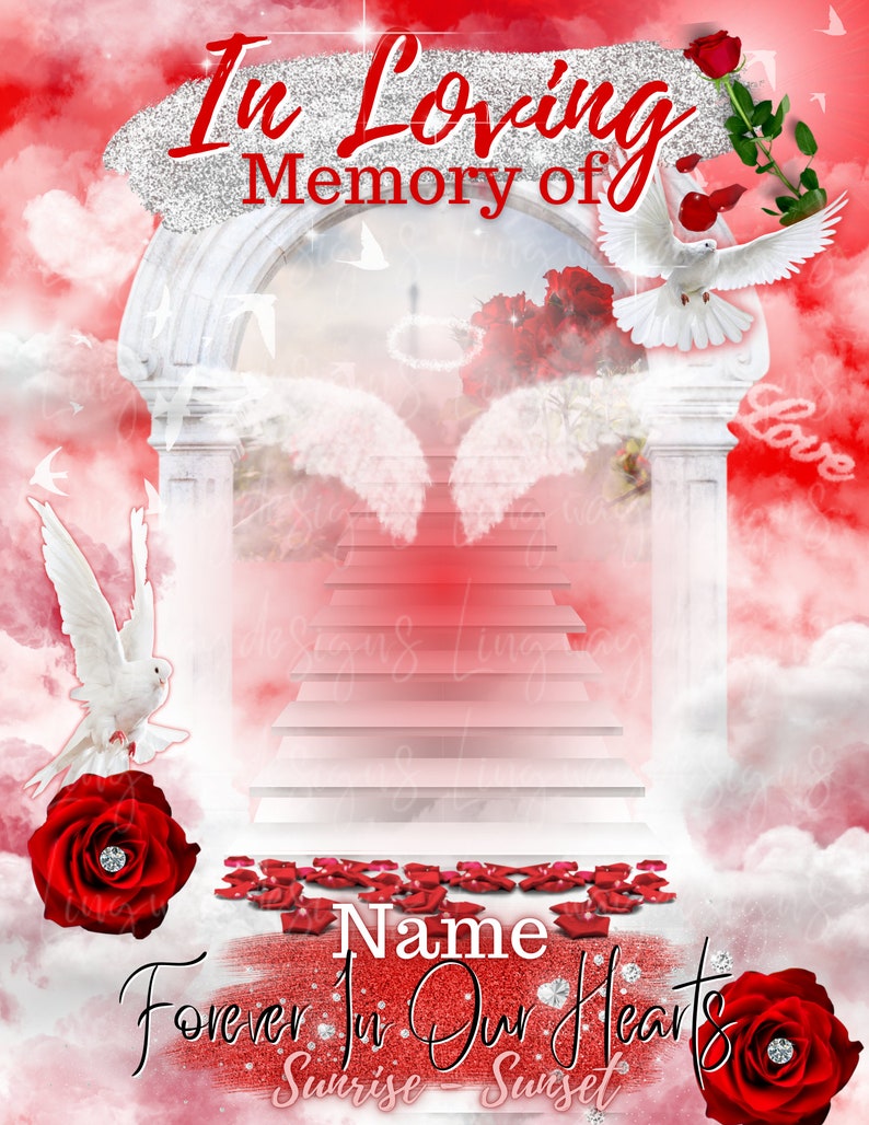 Red Sky in Loving Memory of Angel Wings Heart Cloud Memorial PNG Add ...