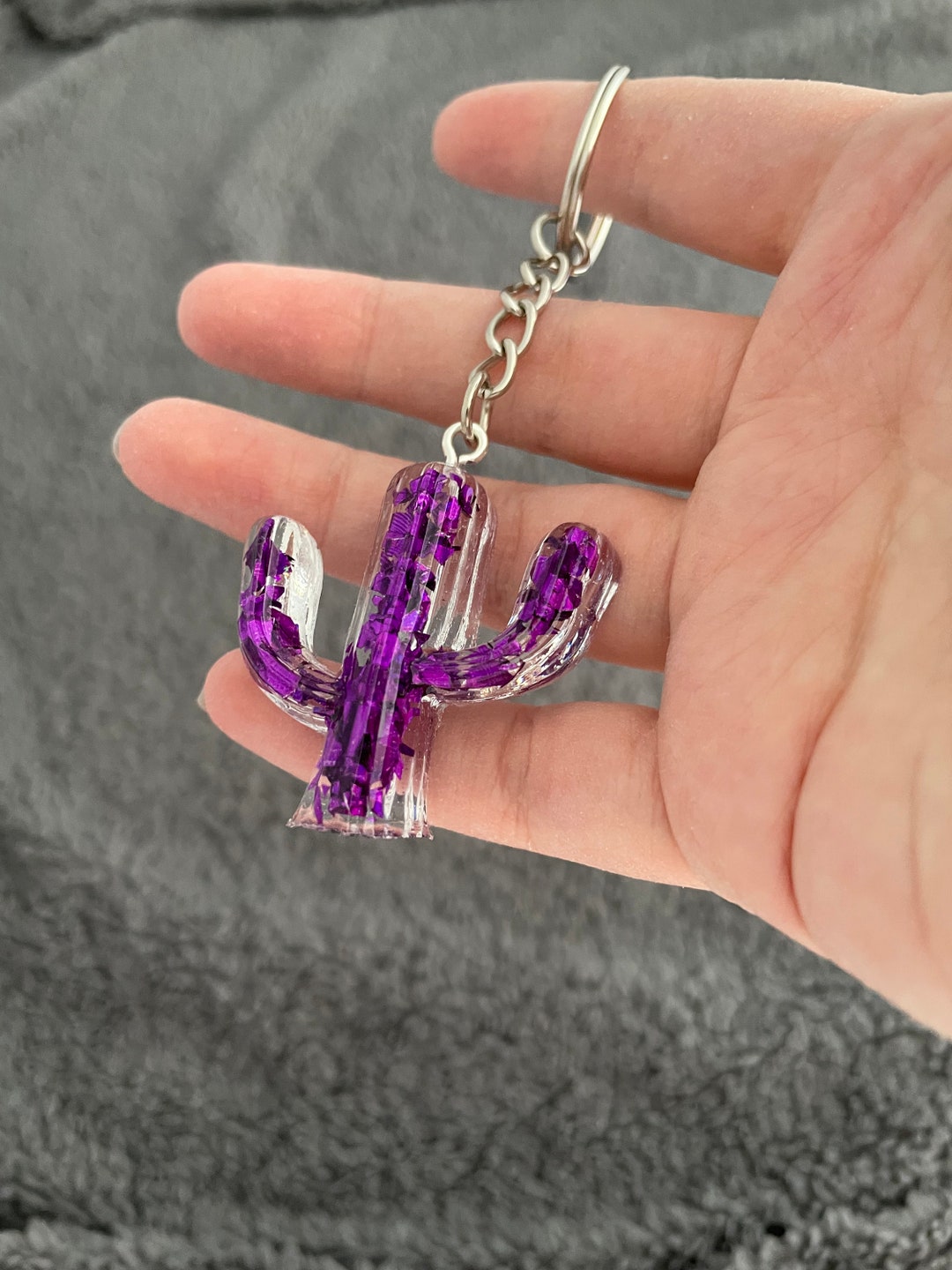 Cactus Handmade Epoxy Resin Keyring, Purple Glitter Flakes - Etsy