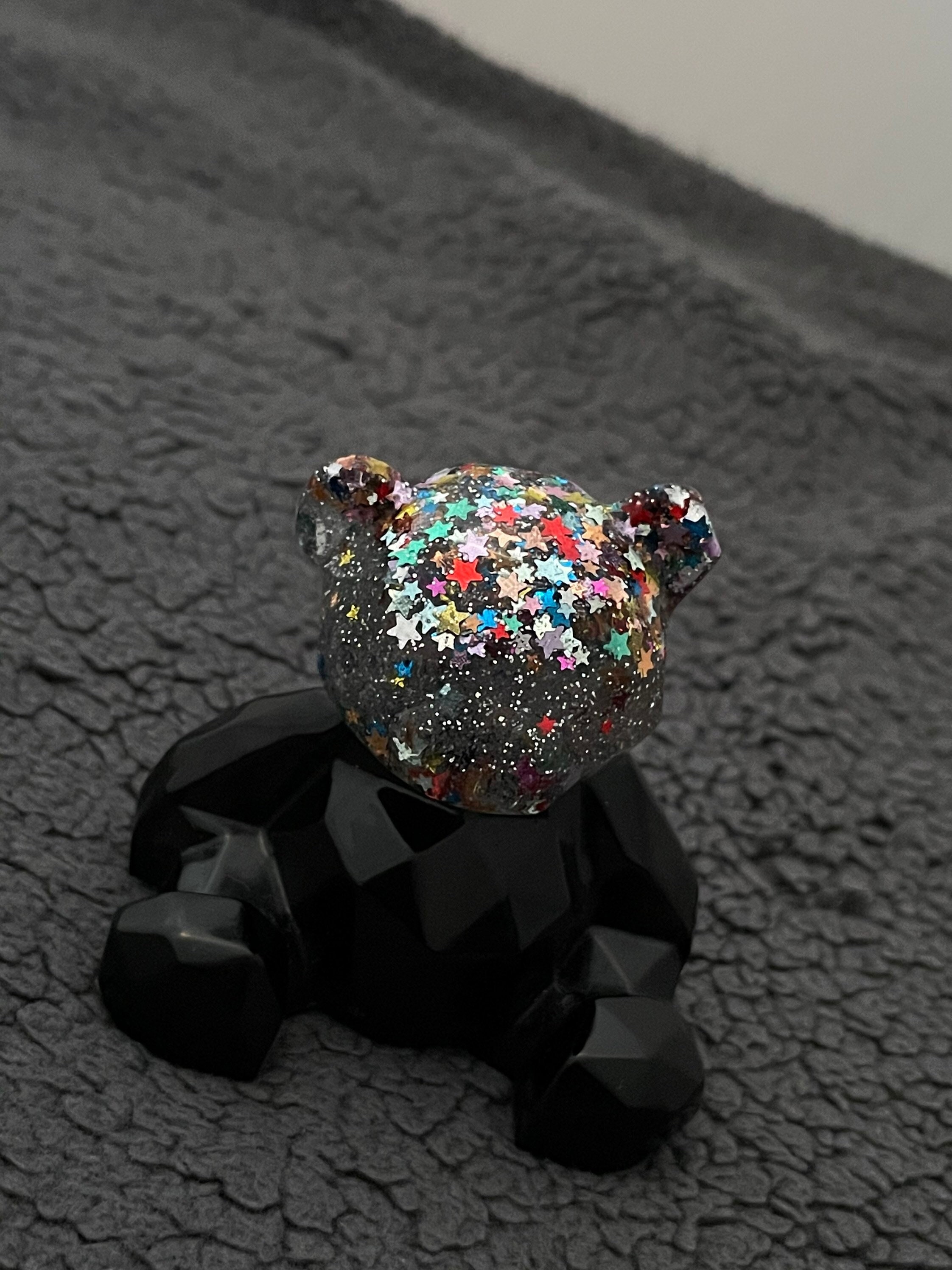 Teddy Bear Resin Ornament, Black With Stars - Etsy