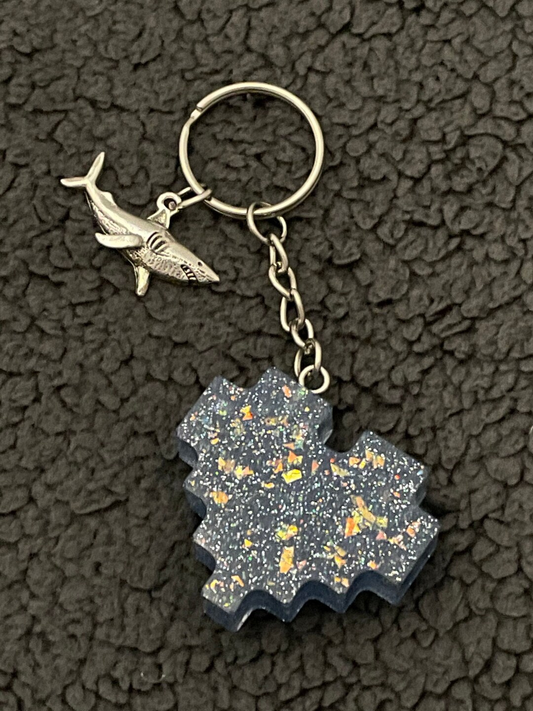 Heart Handmade Epoxy Resin Keyring, Geometric, Blue Glitter Flakes - Etsy