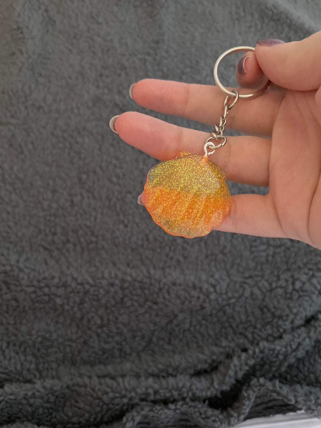 Shell Handmade Epoxy Resin Keyring, Medium, Orange Fine Glitter - Etsy