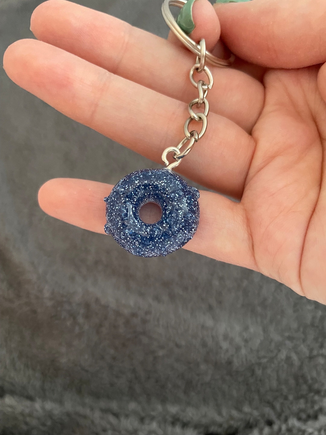 Donut Handmade Epoxy Resin Keyring, Small, Blue Fine Glitter - Etsy