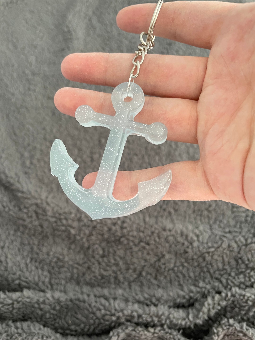 Anchor Handmade Epoxy Resin Keyring, Large, Light Blue Fine Glitter - Etsy