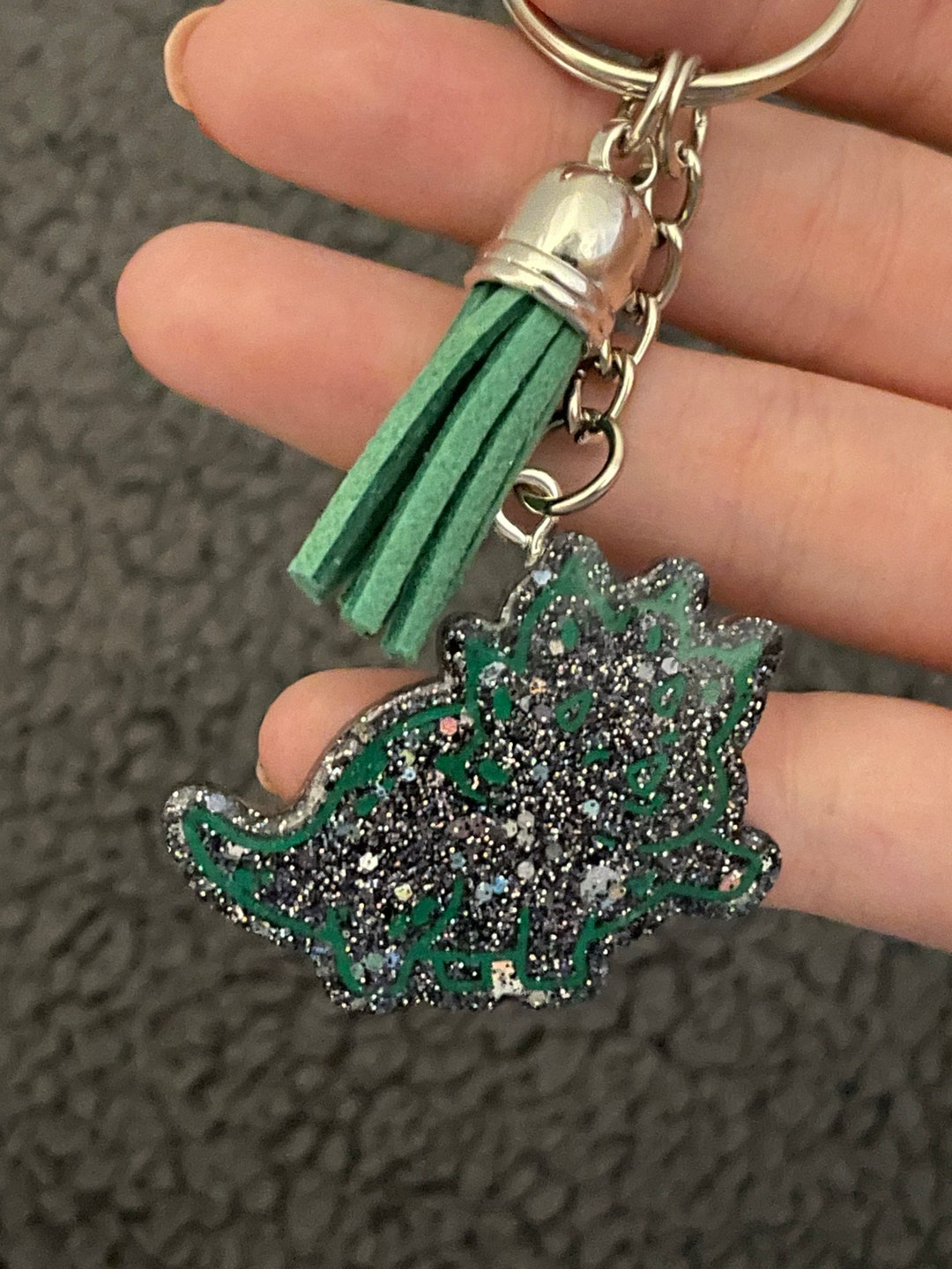 Dinosaur Handmade Epoxy Resin Keyring, Medium, Detailed, Black and ...