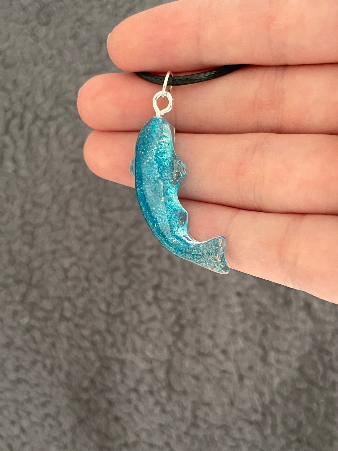 Koi Fish Handmade Epoxy Resin Necklace, Turquoise Fine Glitter - Etsy