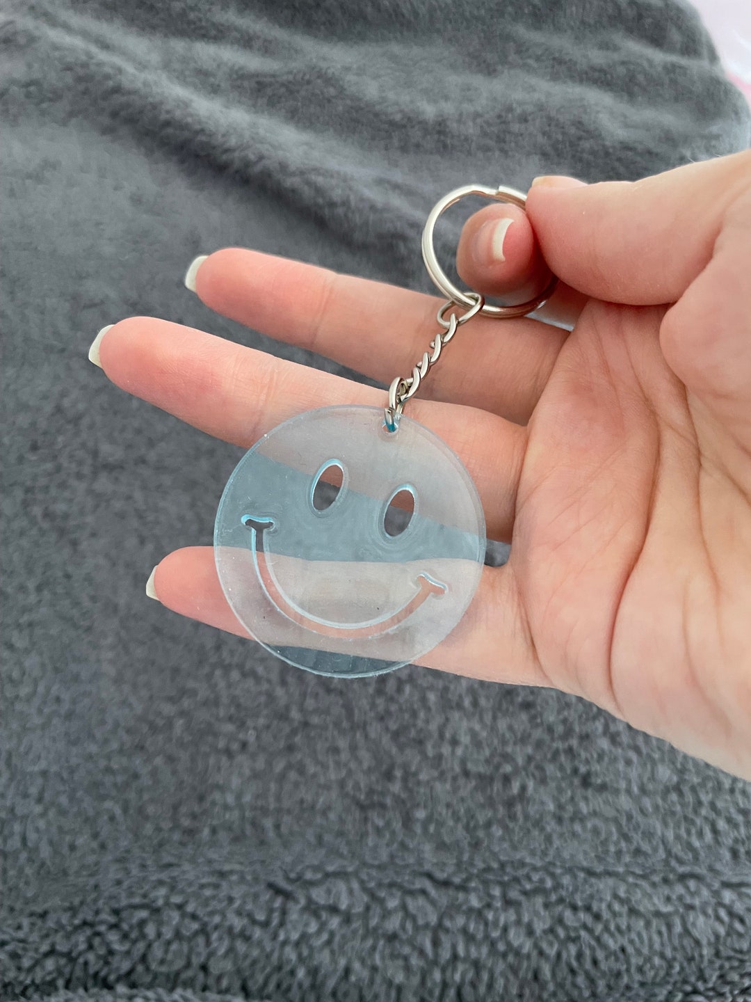 Smiley Face Handmade Epoxy Resin Keyring, Translucent Blue - Etsy