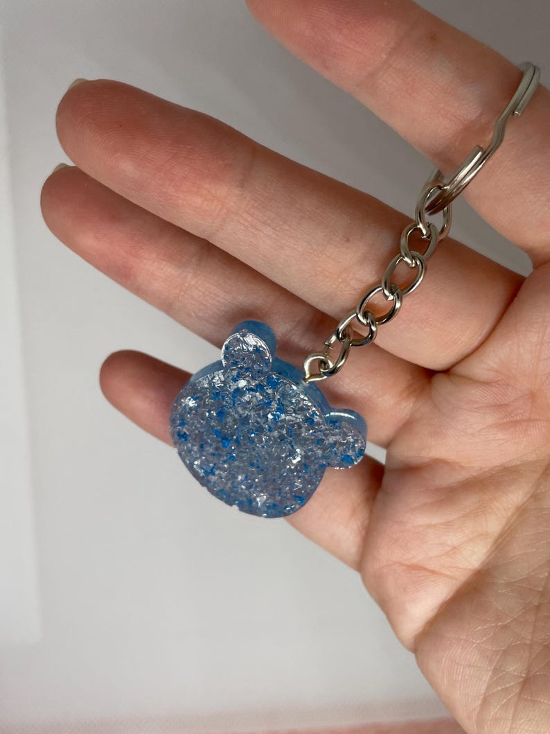 Blue Speckled Handmade Epoxy Resin Textured Teddy Bear Face Keyring ...
