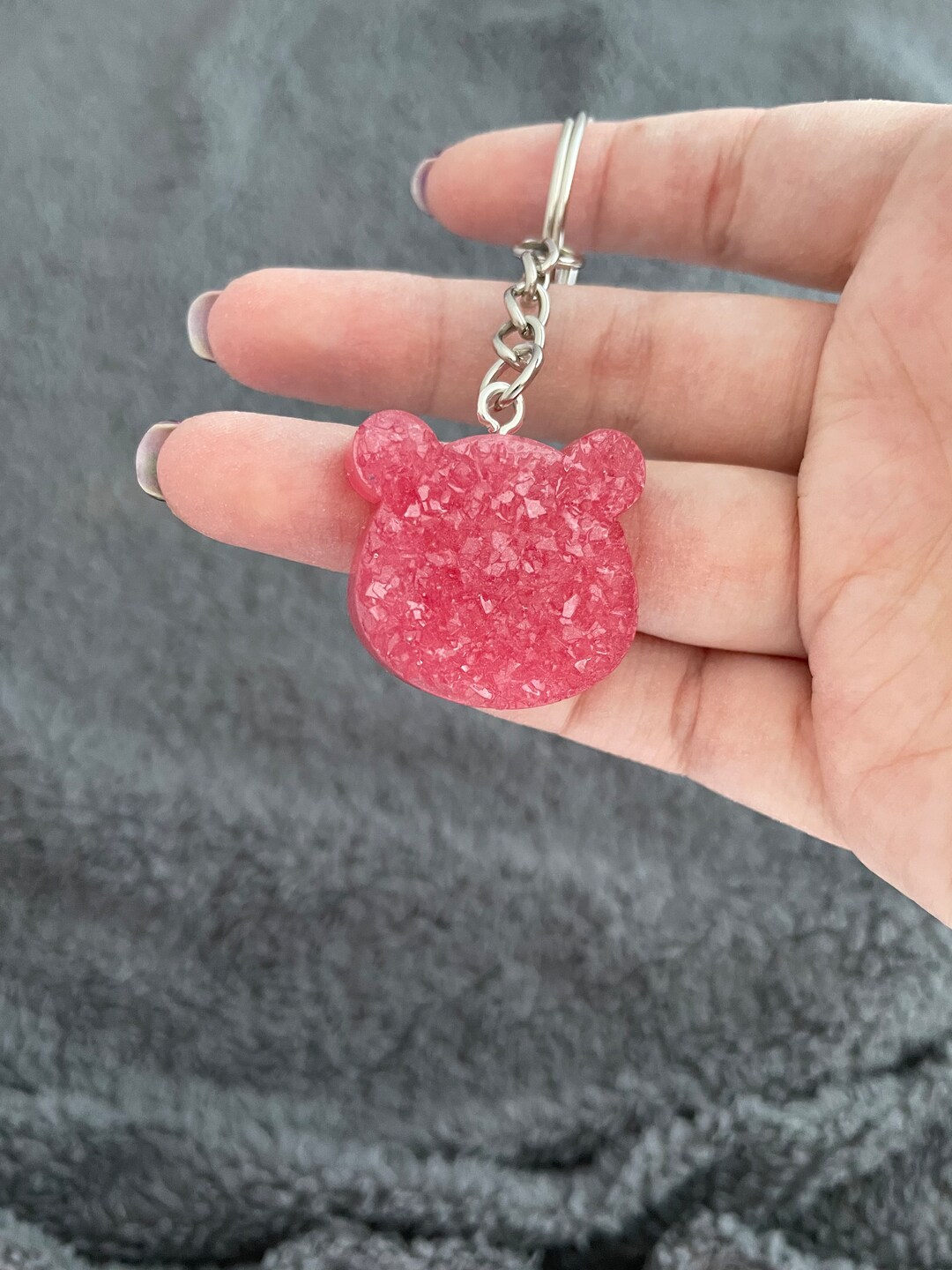 Teddy Bear Face Handmade Epoxy Resin Keyring, Textured, Pink Red ...