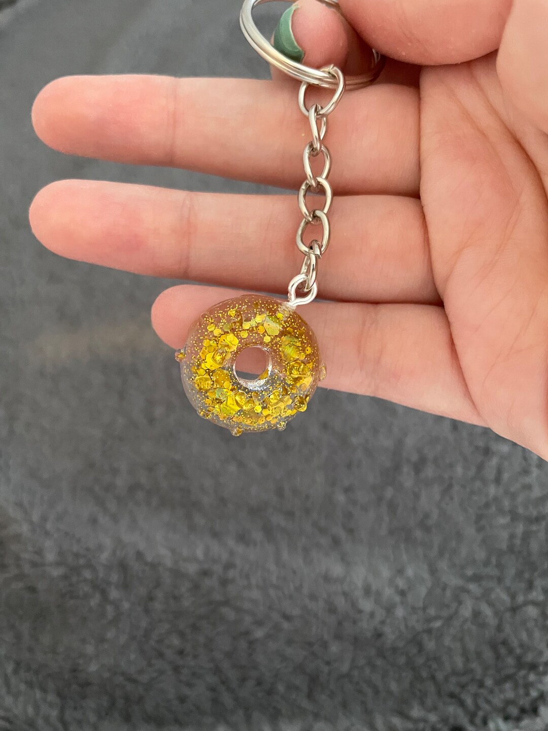Donut Handmade Epoxy Resin Keyring, Small, Gold Chunky Glitter - Etsy