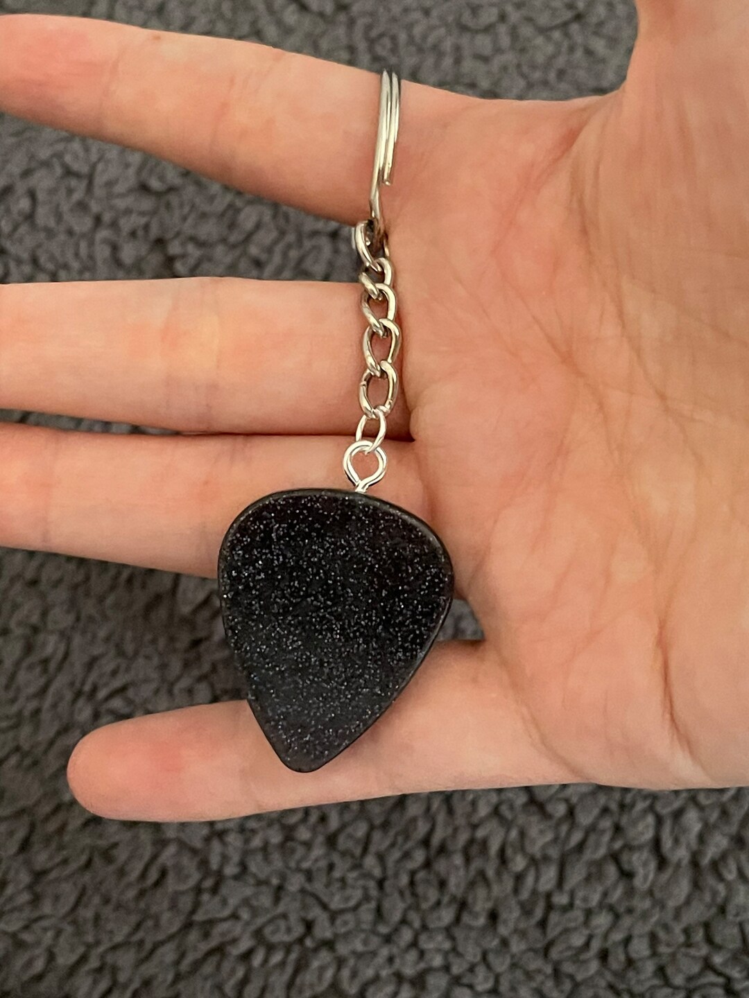 Guitar Pick Handmade Epoxy Resin Keyring, Black Fine Glitter - Etsy