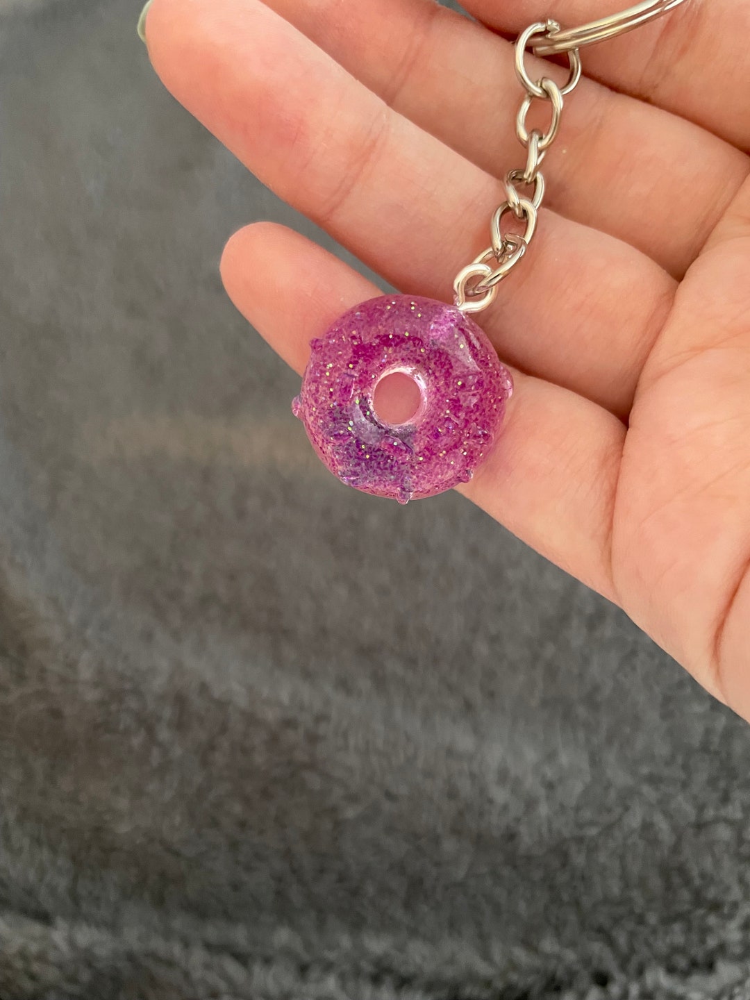 Donut Handmade Epoxy Resin Keyring, Small, Bright Purple Fine Glitter ...