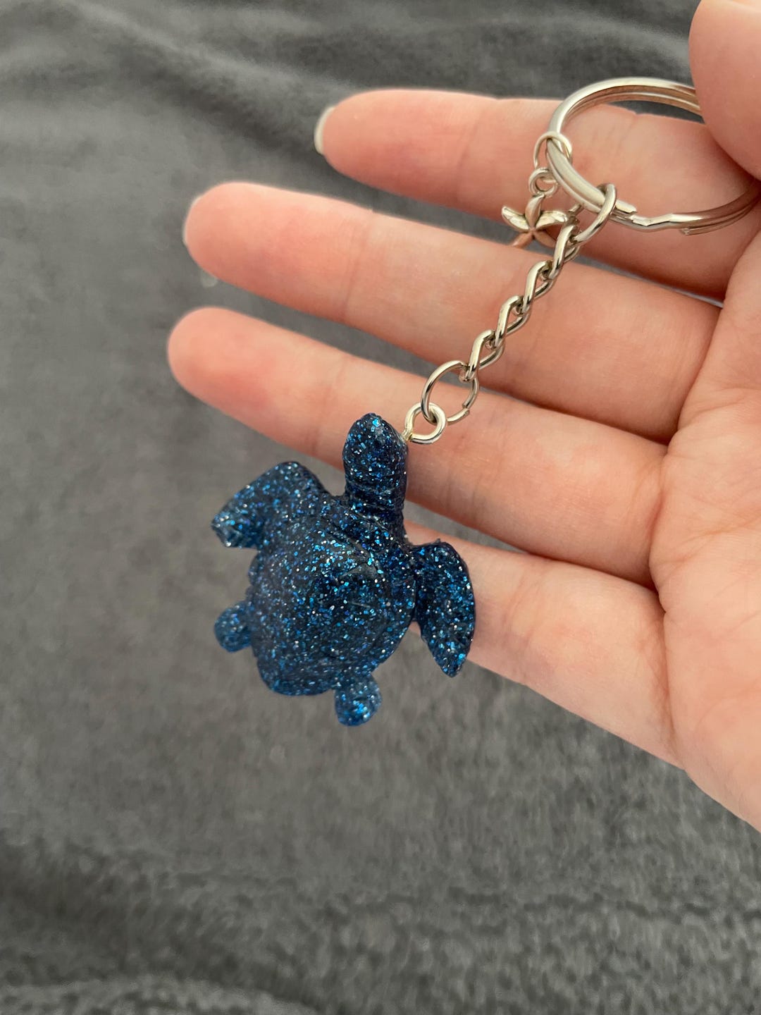 Turtle Handmade Epoxy Resin Keyring, Realistic, IMPERFECT, Dark Blue ...