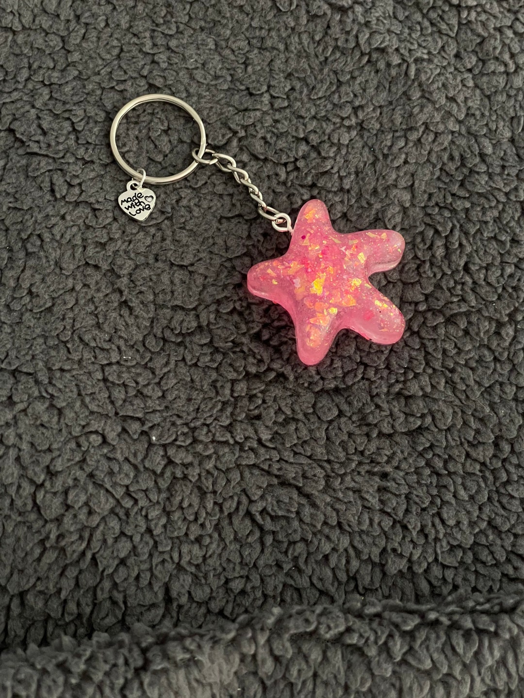 Starfish Handmade Epoxy Resin Keyring, Medium, Pink Glitter Flakes - Etsy