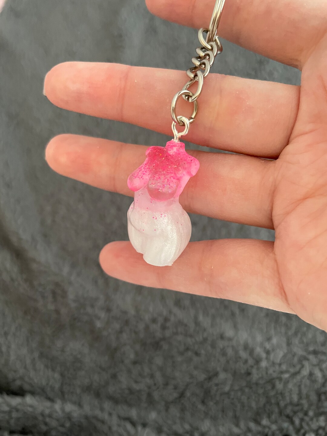 Goddess Handmade Epoxy Resin Keyring, Plus Size, Pink Glitter and White ...