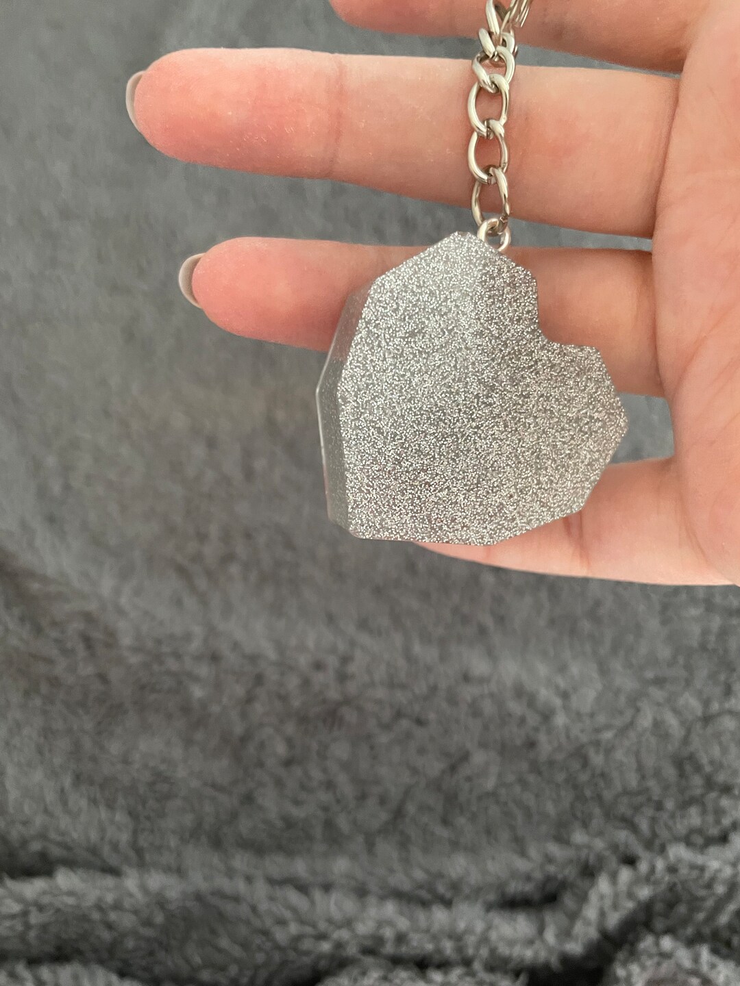 Heart Handmade Epoxy Resin Keyring, Geometric, Silver Fine Glitter - Etsy