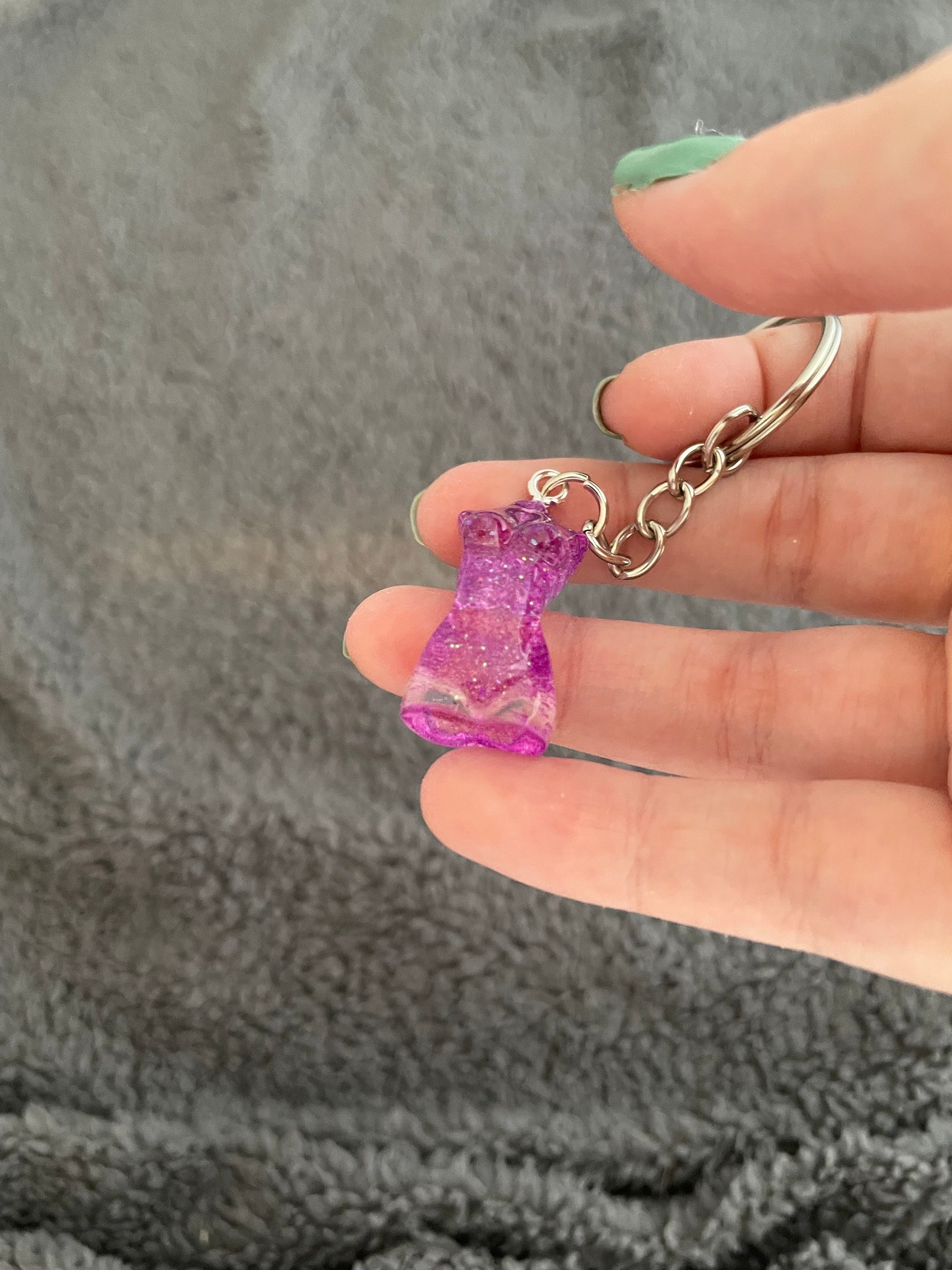 Goddess Handmade Epoxy Resin Keyring, Slim, Bright Purple Fine Glitter ...