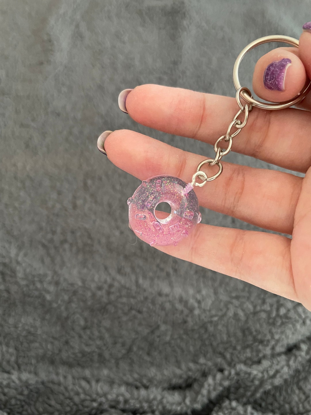 Donut Handmade Epoxy Resin Keyring, Small, Pink Purple Fine Glitter - Etsy