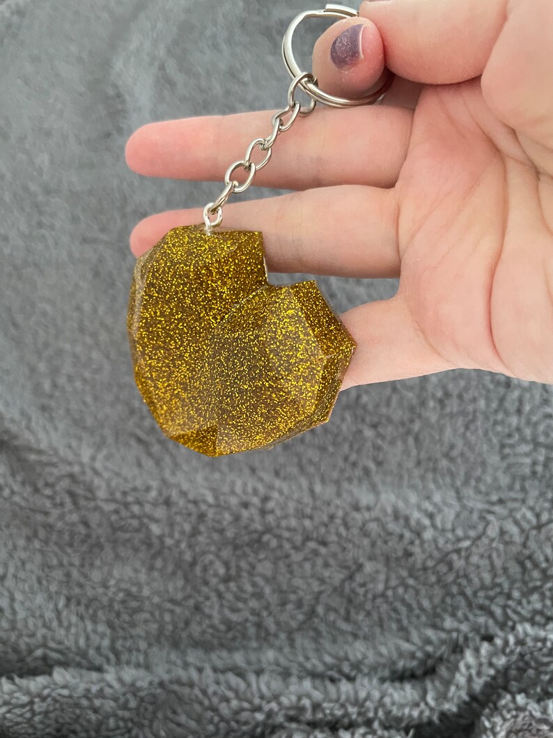 Heart Handmade Epoxy Resin Keyring, Large, Chunky, Gold Fine Glitter - Etsy