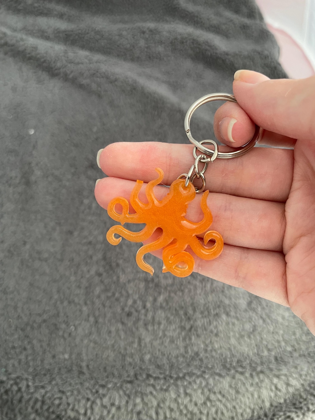 Octopus Handmade Epoxy Resin Keyring, Small, IMPERFECT, Bright Orange ...