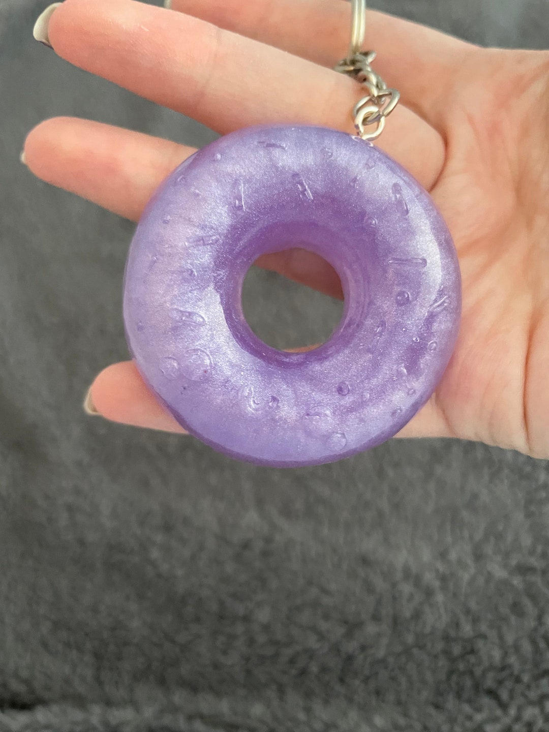 Donut Handmade Epoxy Resin Keyring, Large, Light Purple Shimmer - Etsy