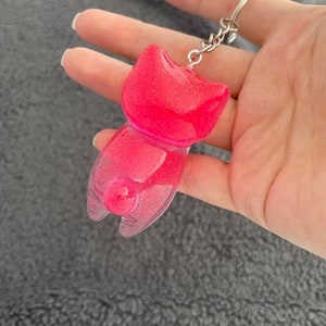 Cat Handmade Epoxy Resin Keyring, Large, 3D, Bright Pink Fine Glitter ...