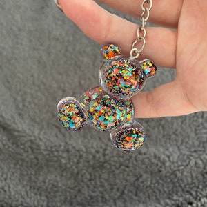 Teddy Bear Handmade Epoxy Resin Keyring, Medium, Sitting, Multicoloured ...