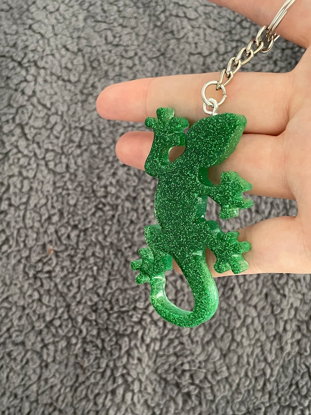 Lizard Handmade Epoxy Resin Keyring, Medium, Dark Green Fine Glitter - Etsy