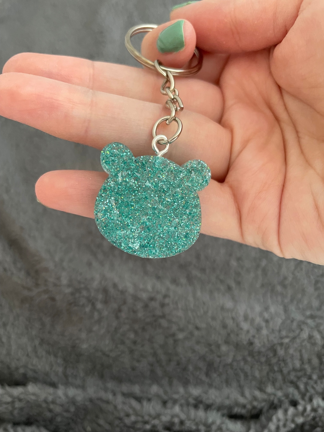 Teddy Bear Face Handmade Epoxy Resin Keyring, Textured, Aqua Fine ...