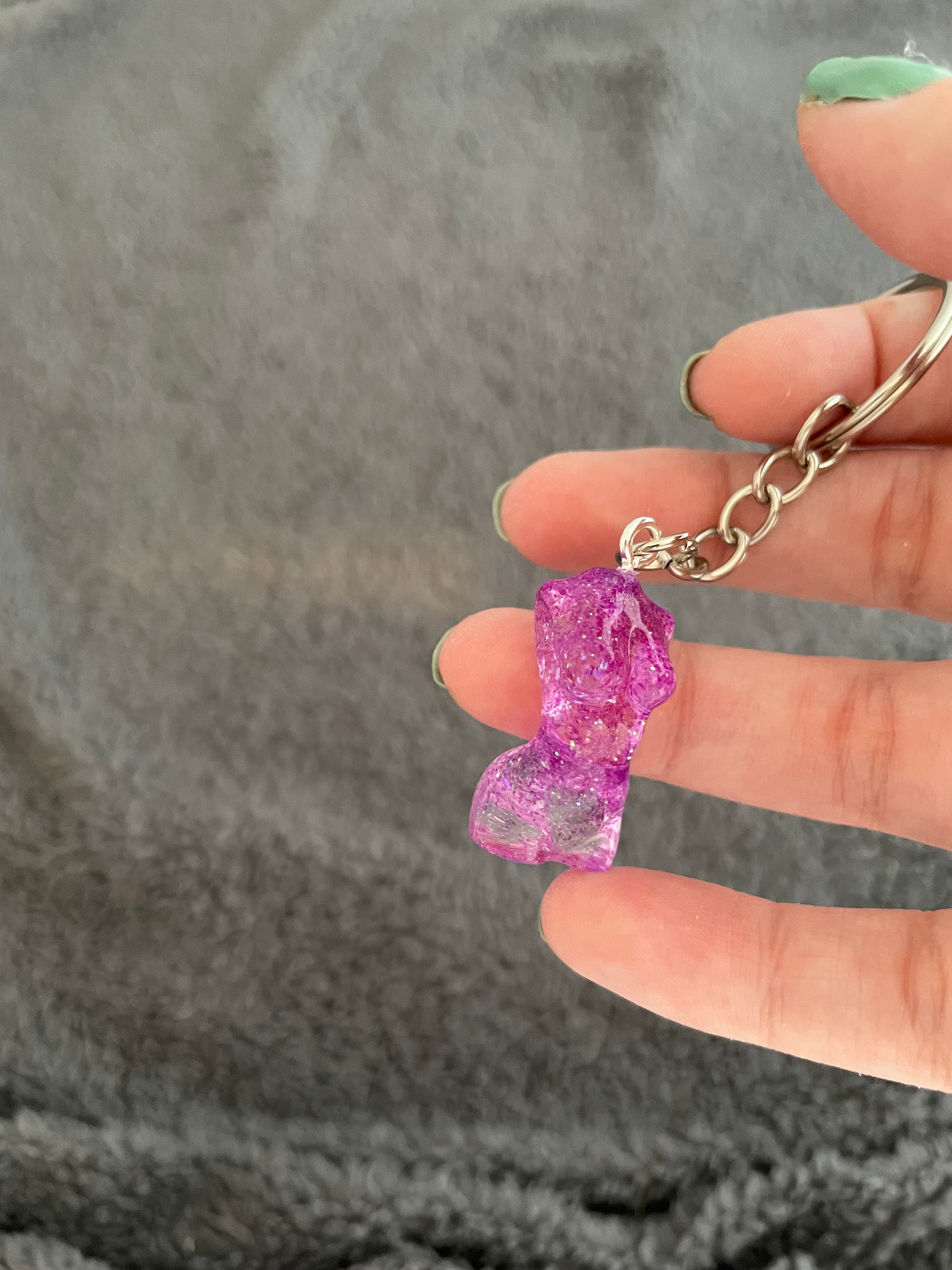Goddess Handmade Epoxy Resin Keyring, Slim, Bright Purple Fine Glitter ...