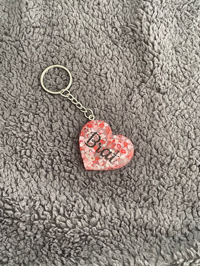 Heart Handmade Epoxy Resin Keyring, Rude, Valentines Themed Glitter - Etsy
