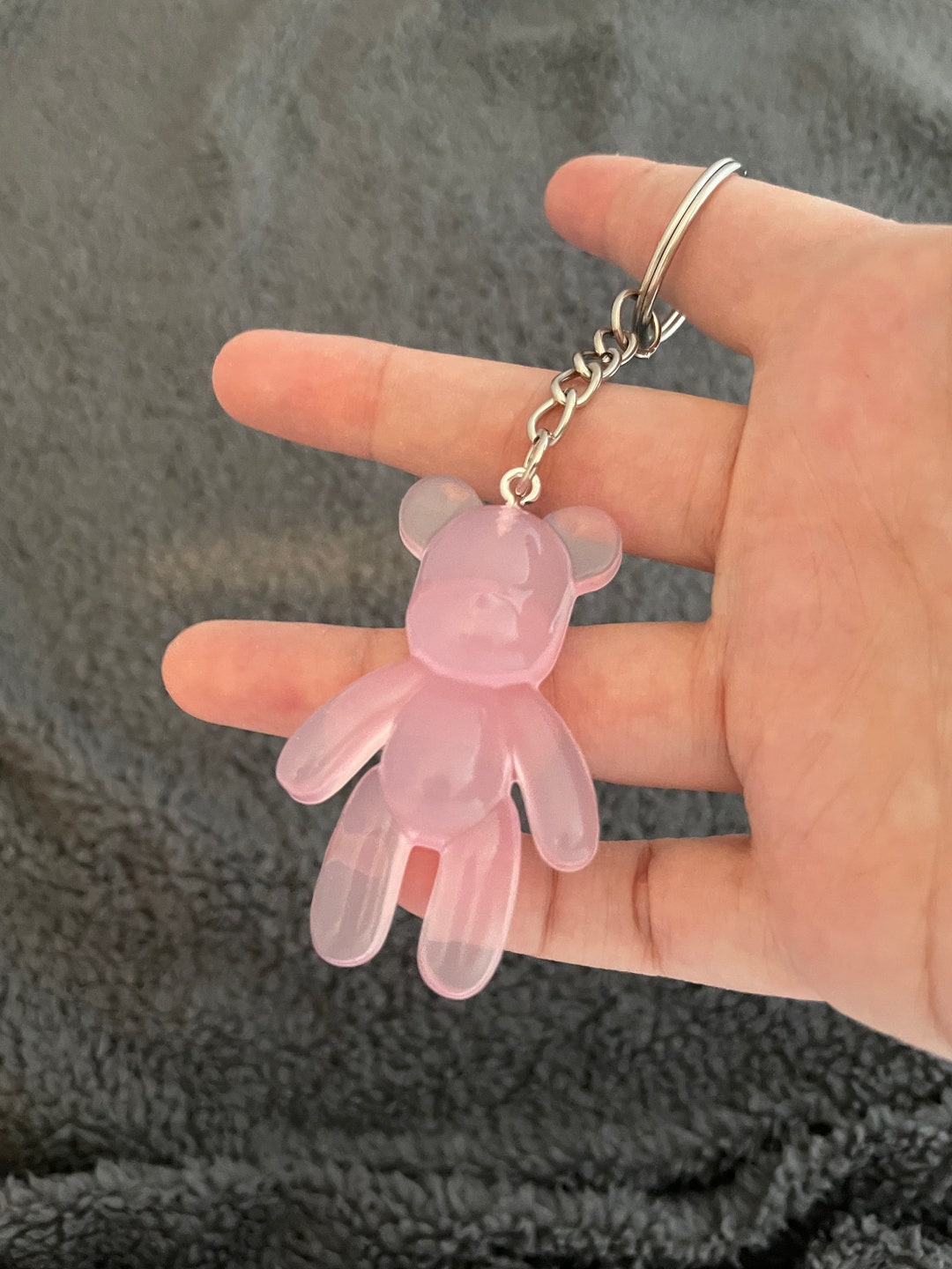Teddy Bear Handmade Epoxy Resin Keyring, Medium, Standing, Light Pink ...