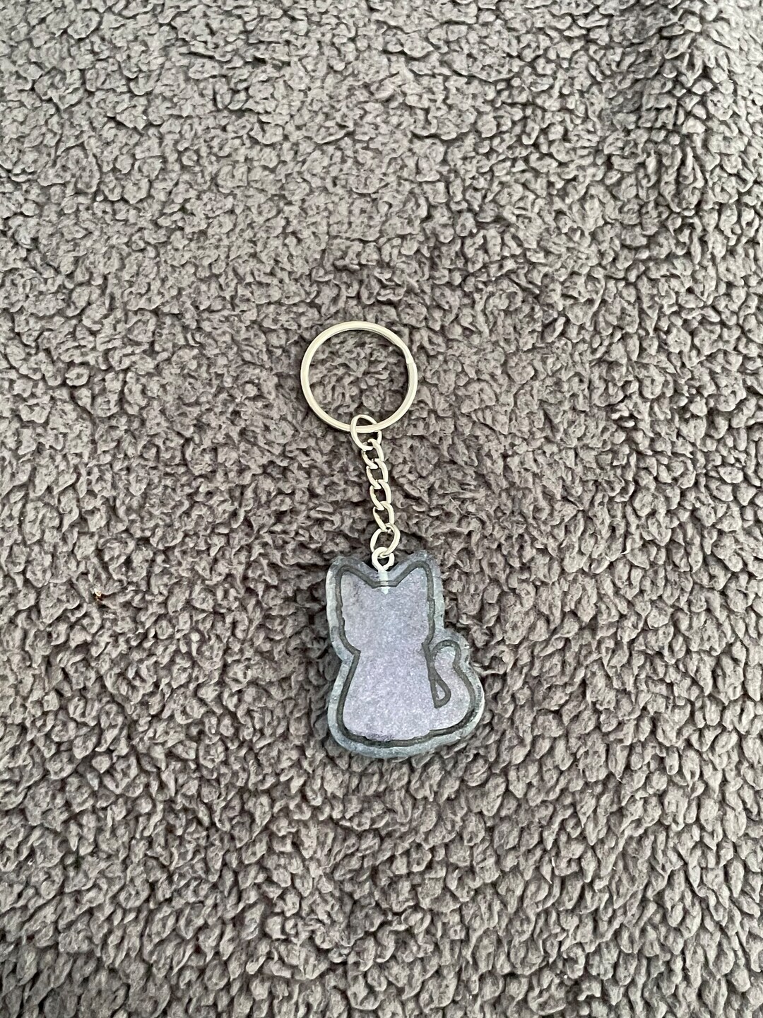 Cat Handmade Epoxy Resin Keyring, Silhouette, Translucent Blue Shimmer ...