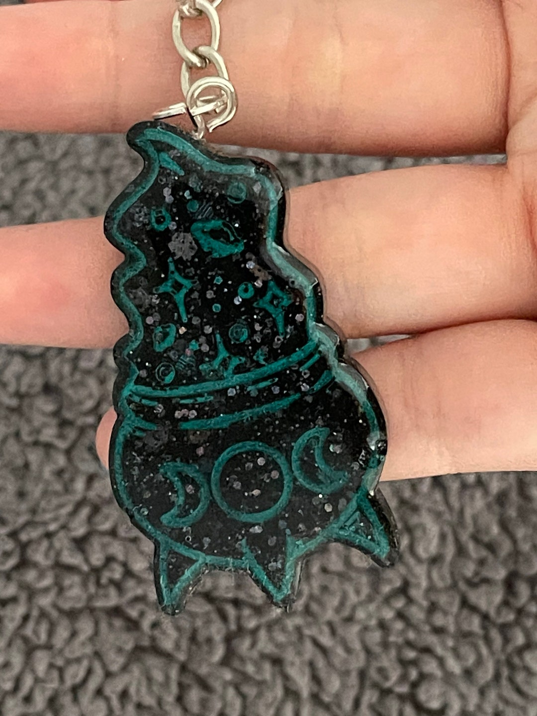 Cauldron Handmade Epoxy Resin Keyring, Black Chunky Glitter - Etsy