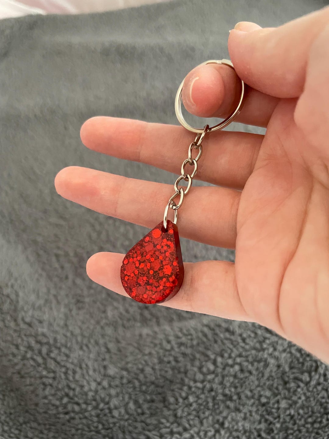 Teardrop Handmade Epoxy Resin Keyring, Small, Red Chunky Glitter - Etsy