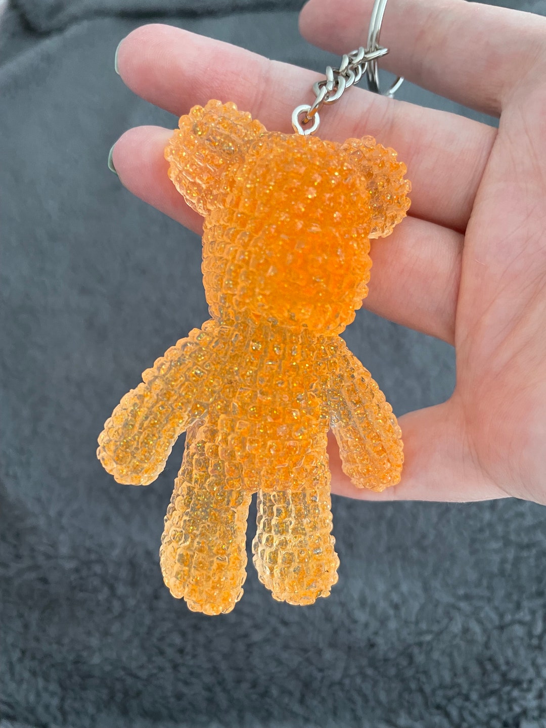Teddy Bear Handmade Epoxy Resin Keyring, Textured, Bright Orange Fine ...