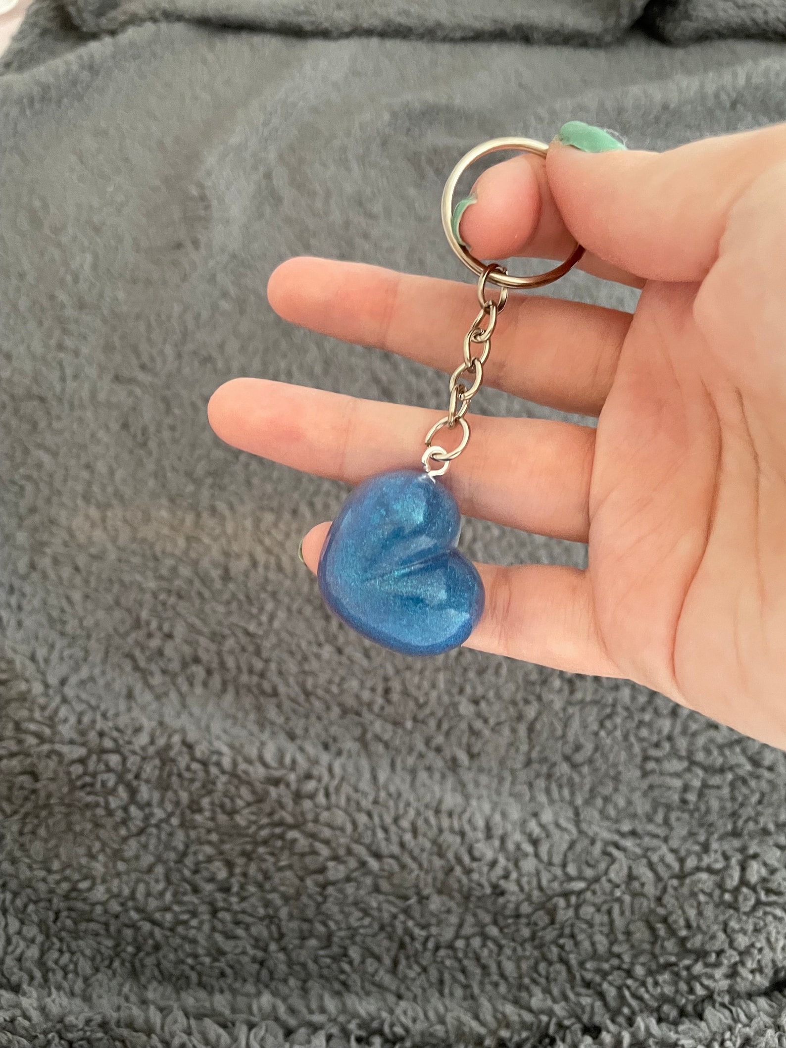 Heart Handmade Epoxy Resin Keyring, Medium, Blue Shimmer - Etsy