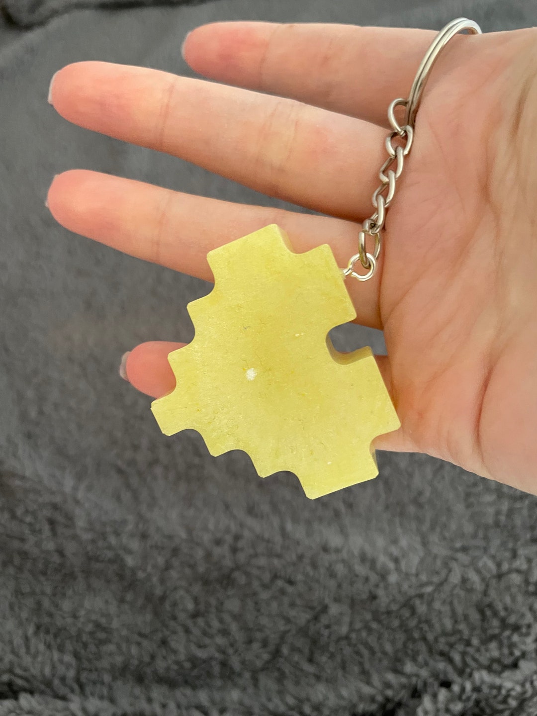 Heart Handmade Epoxy Resin Keyring, Geometric, Yellow Shimmer - Etsy