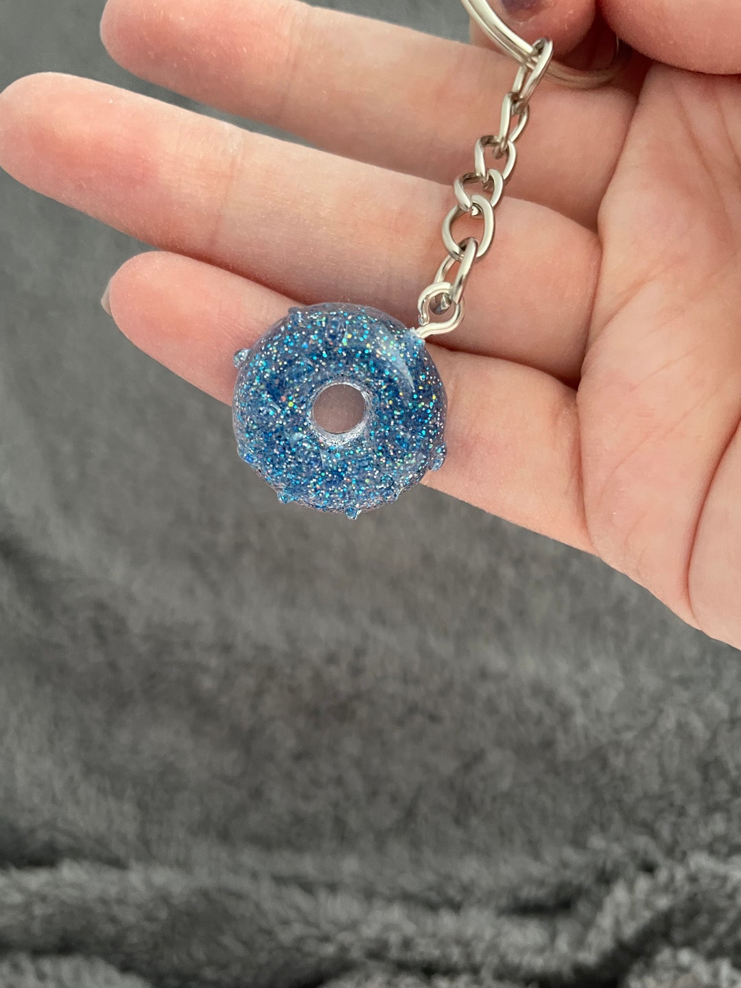Donut Handmade Epoxy Resin Keyring, Small, Blue Fine Glitter - Etsy