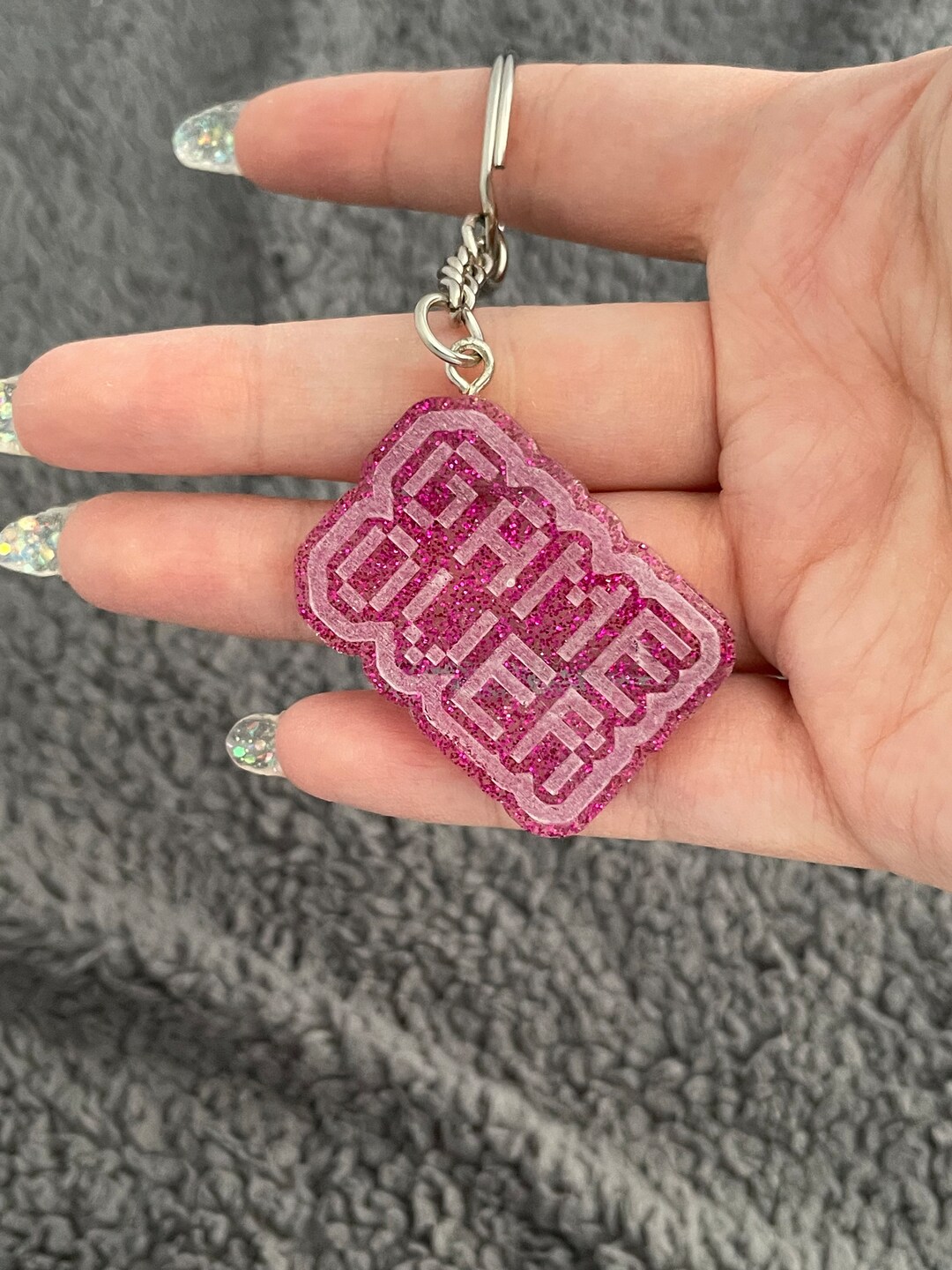 Game Over Handmade Epoxy Resin Keyring, Dark Pink Fine Glitter - Etsy