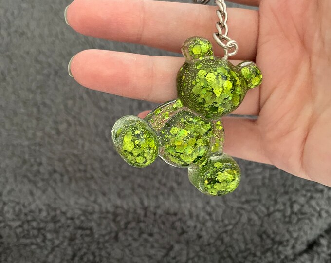 Teddy Bear Handmade Epoxy Resin Keyring, Medium, Sitting, Green Chunky ...