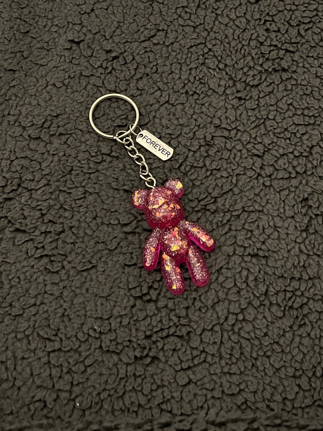 Teddy Bear Handmade Epoxy Resin Keyring, Medium, Standing, Pink Glitter ...