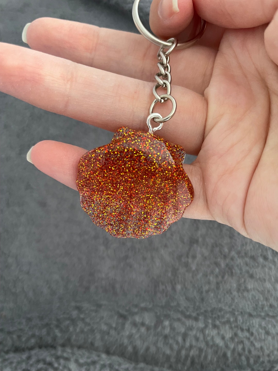 Shell Handmade Epoxy Resin Keyring, Medium, Dark Orange Fine Glitter - Etsy