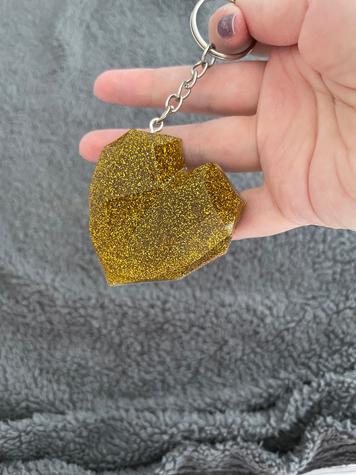 Heart Handmade Epoxy Resin Keyring, Large, Chunky, Gold Fine Glitter - Etsy