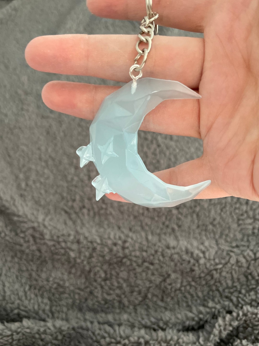Moon and Stars Handmade Epoxy Resin Keyring, Light Blue - Etsy