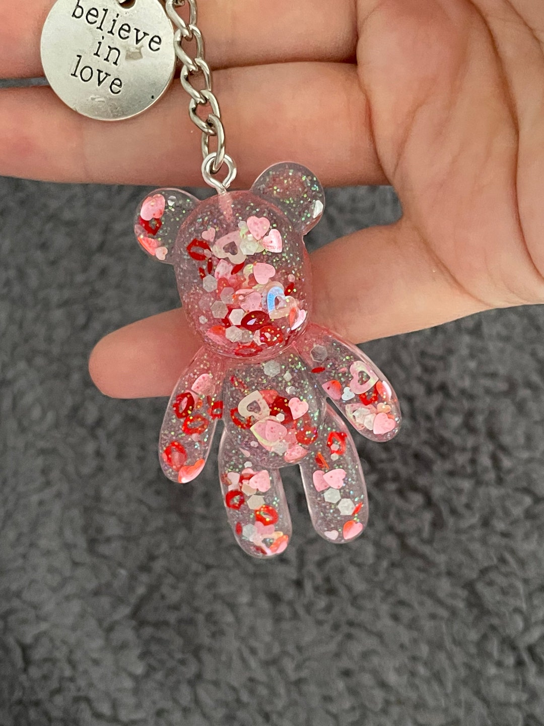 Teddy Bear Handmade Epoxy Resin Keyring, Medium, Standing, Valentines ...