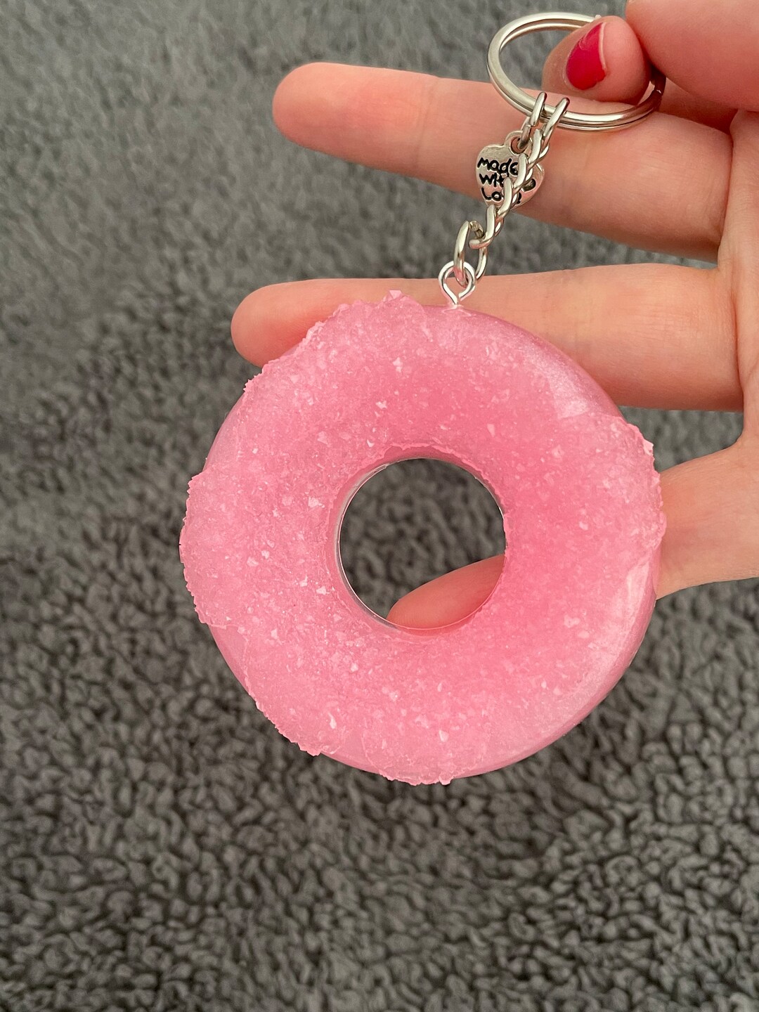 Donut Handmade Epoxy Resin Keyring, Large, Light Pink Shimmer - Etsy